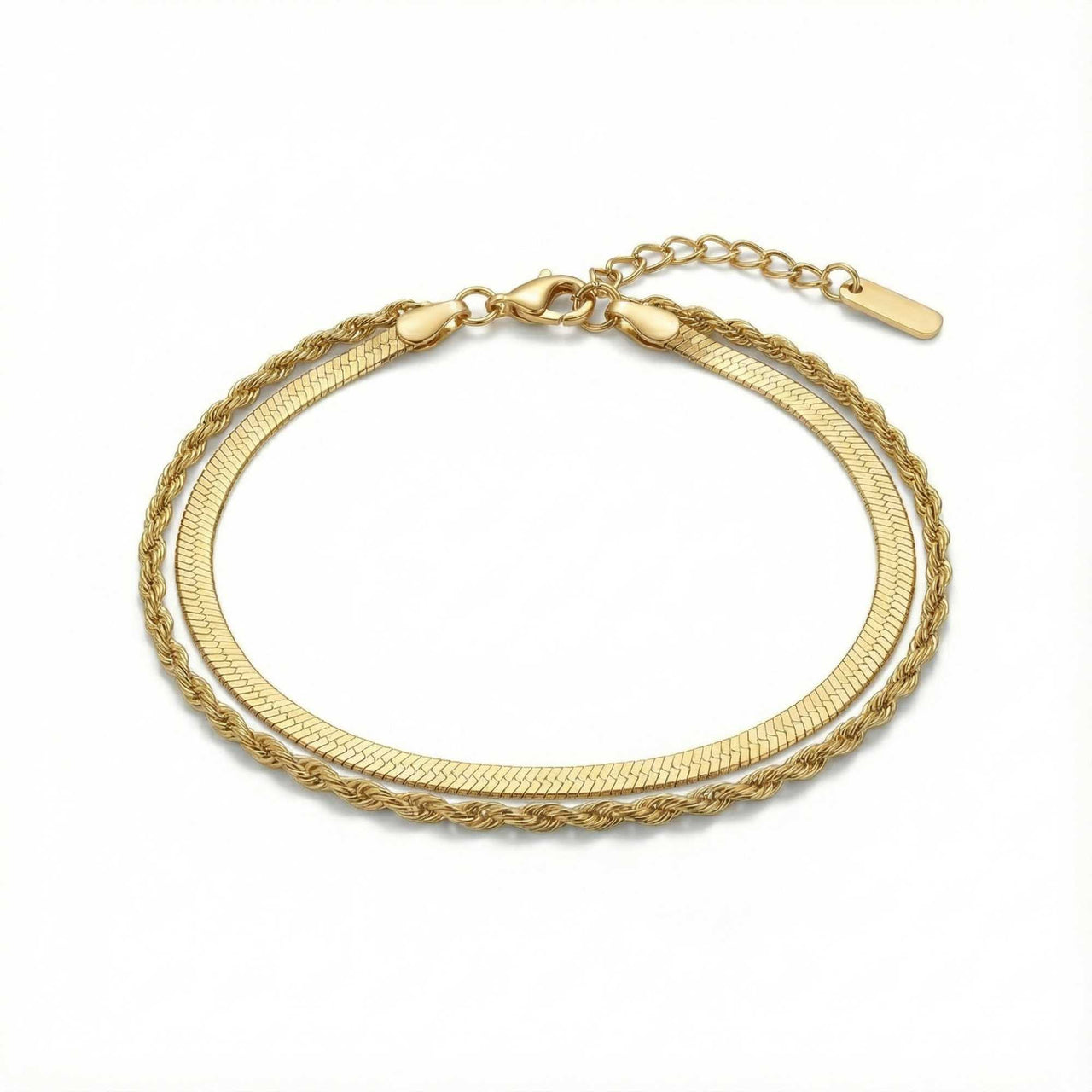 Ios Layered Bracelet Gold | Waterproof Herringbone & Rope Chain Set ...